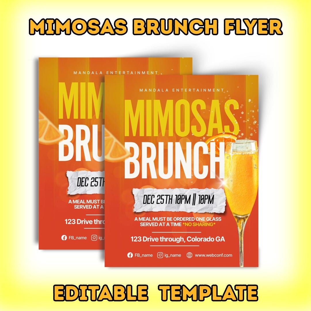 Mimosa Brunch Flyer | Editable Canva Template | Brunch Party - Etsy