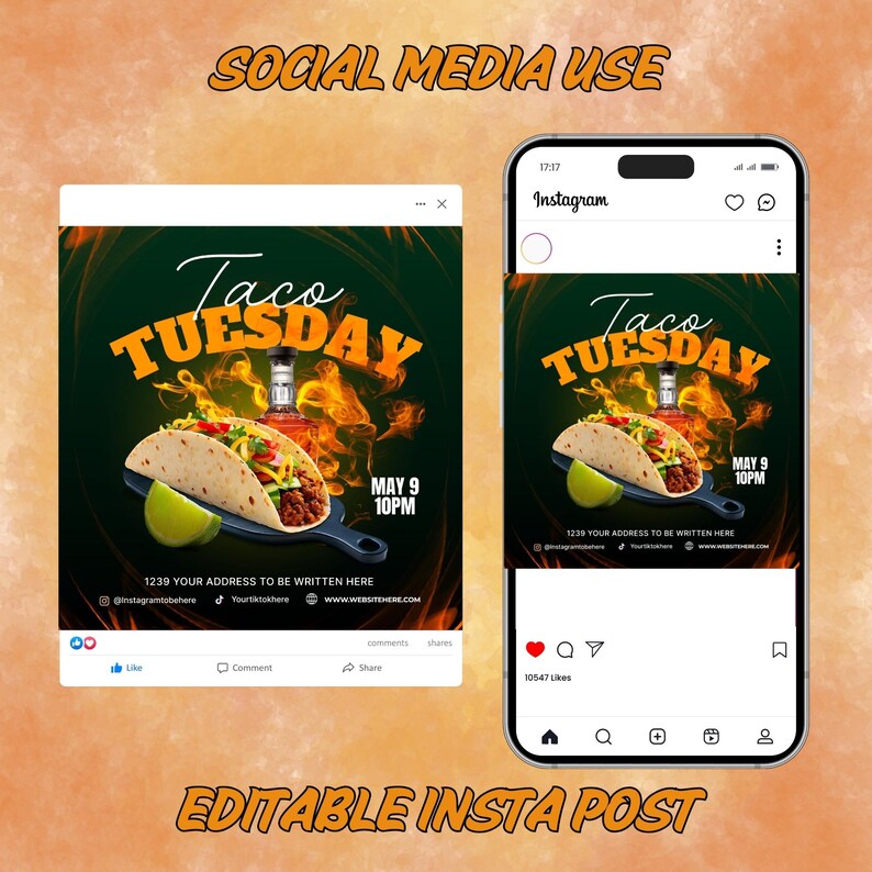 Taco Tuesday Flyer Template Canva | Editable Restaurant Promo | Instant ...