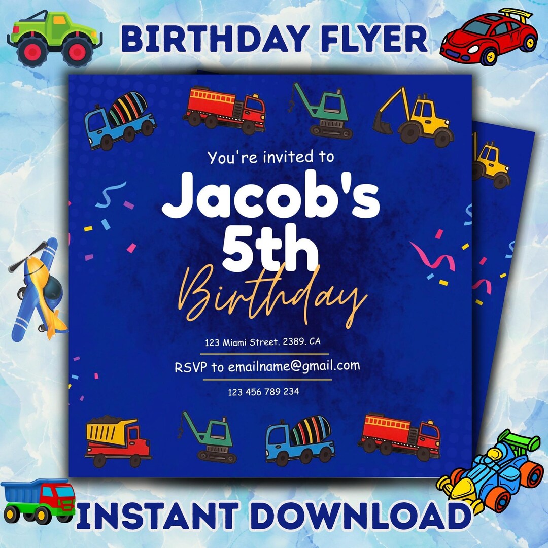 Boys Kids Party Flyer Template Canva | Editable Birthday Invite ...
