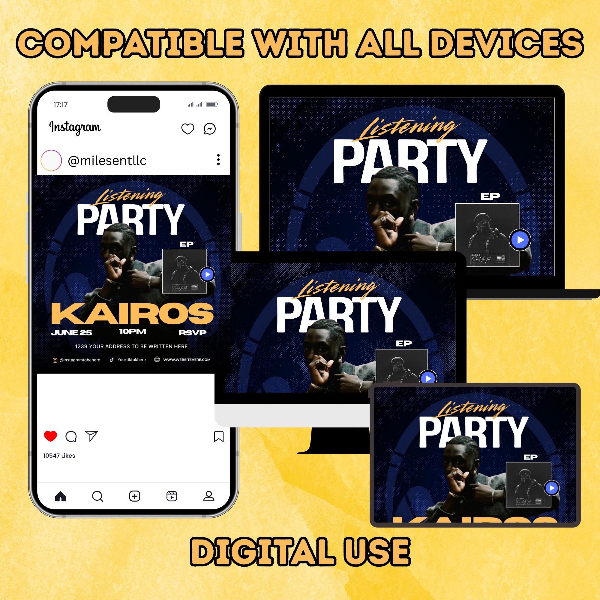 Editable Listening Party Flyer Template Canva | Music Release Invite ...