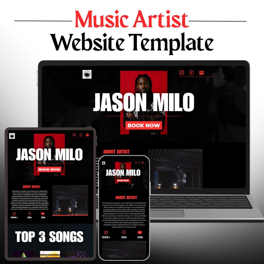 Music Artist Website Template | Editable Canva Design + Drag & Drop ...