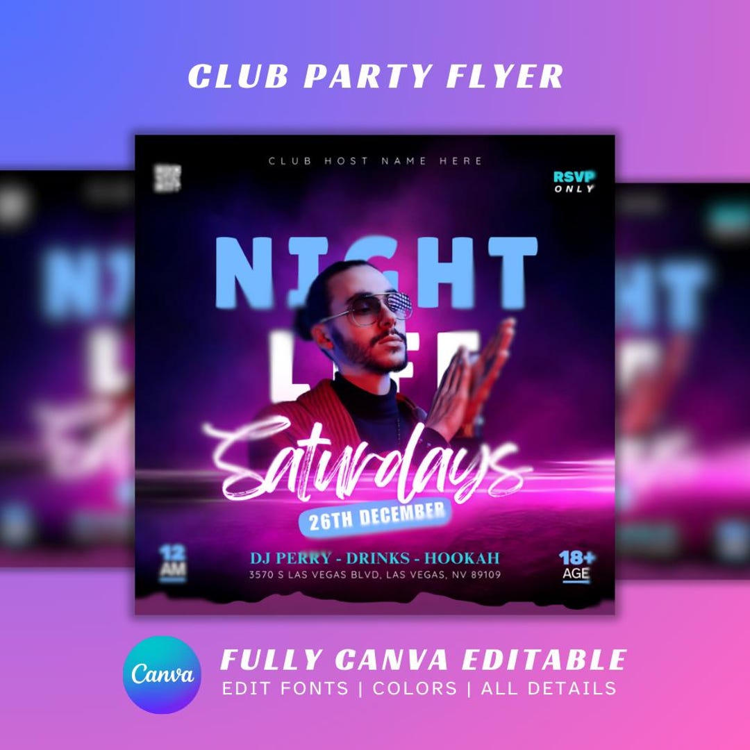 Editable Saturday Night Club Flyer: Social Media Template (canva) - Etsy