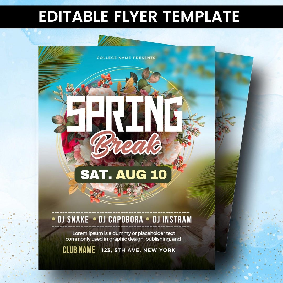 Editable Spring Break Flyer | Beach Party & Club Event Template | Canva ...