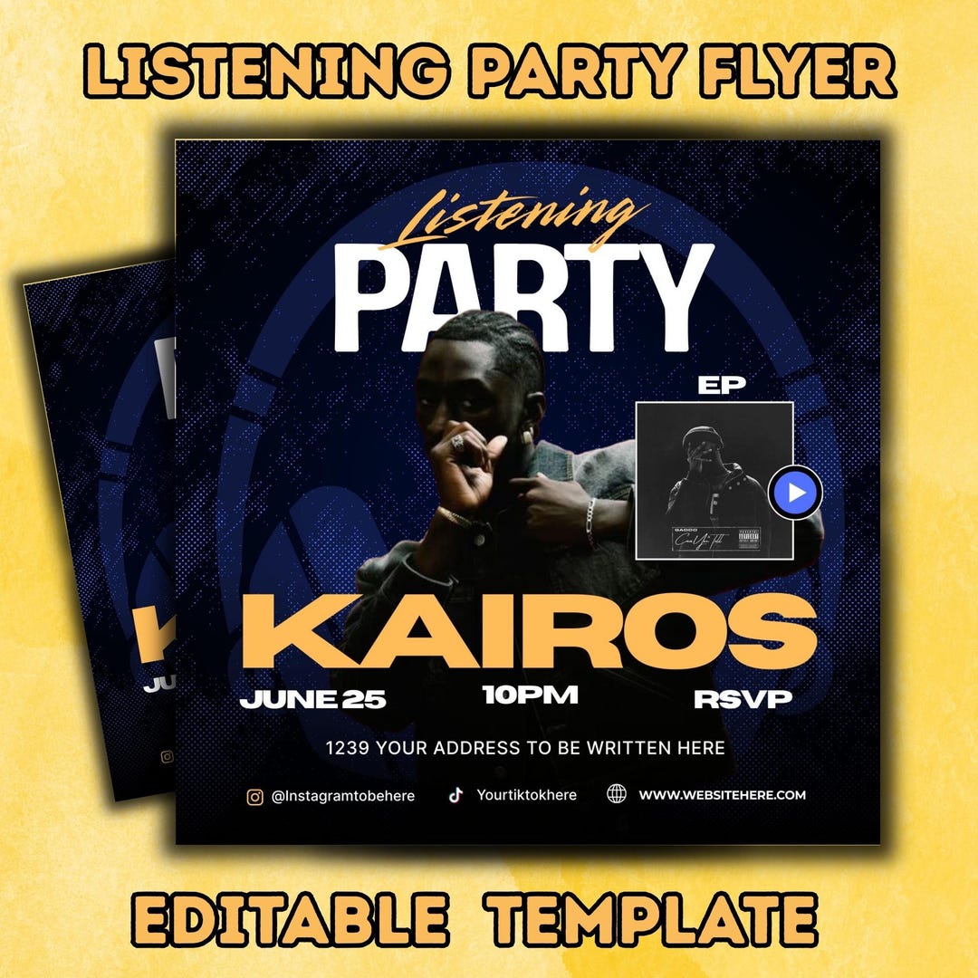 Editable Listening Party Flyer Template Canva | Music Release Invite ...