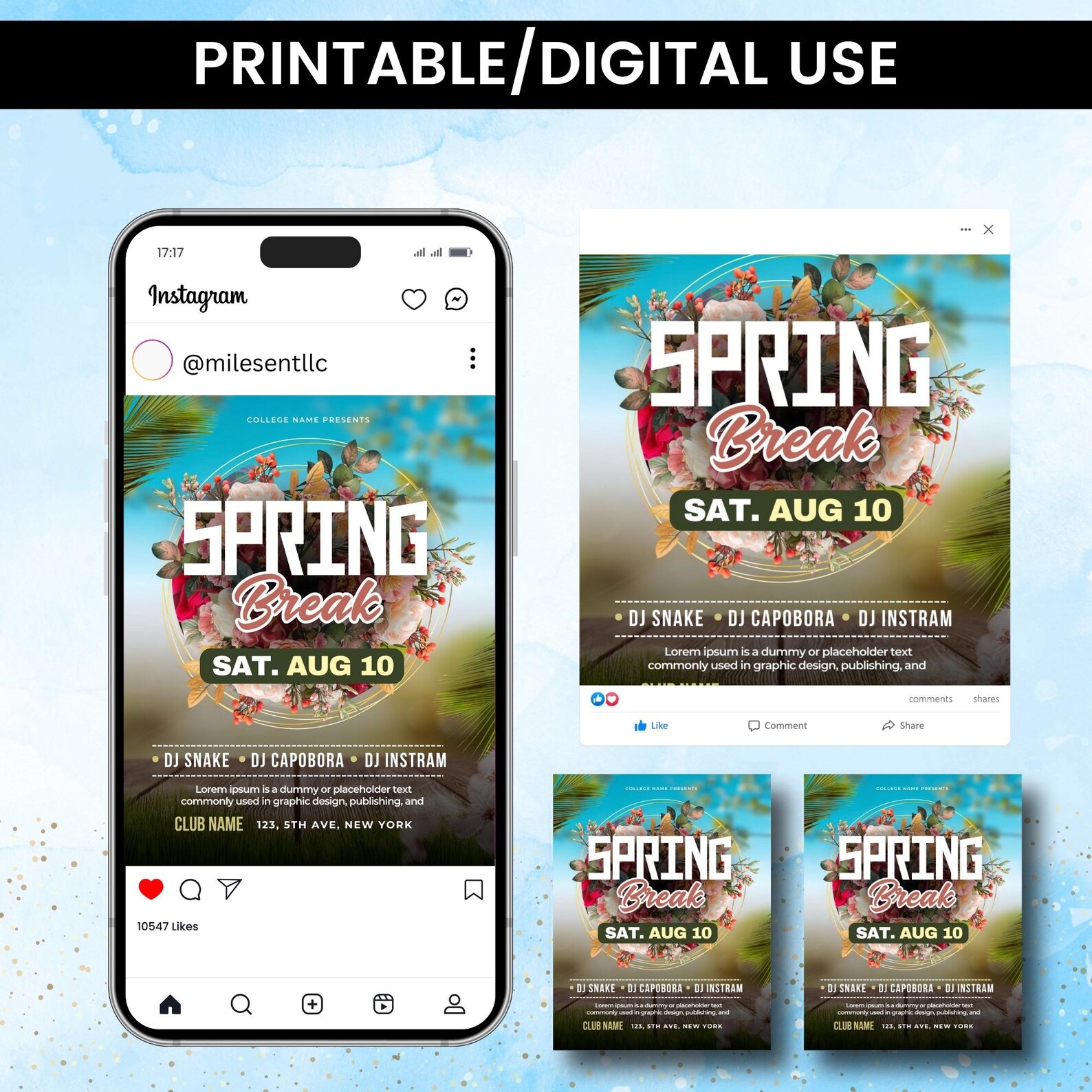 Editable Spring Break Flyer | Beach Party & Club Event Template | Canva ...
