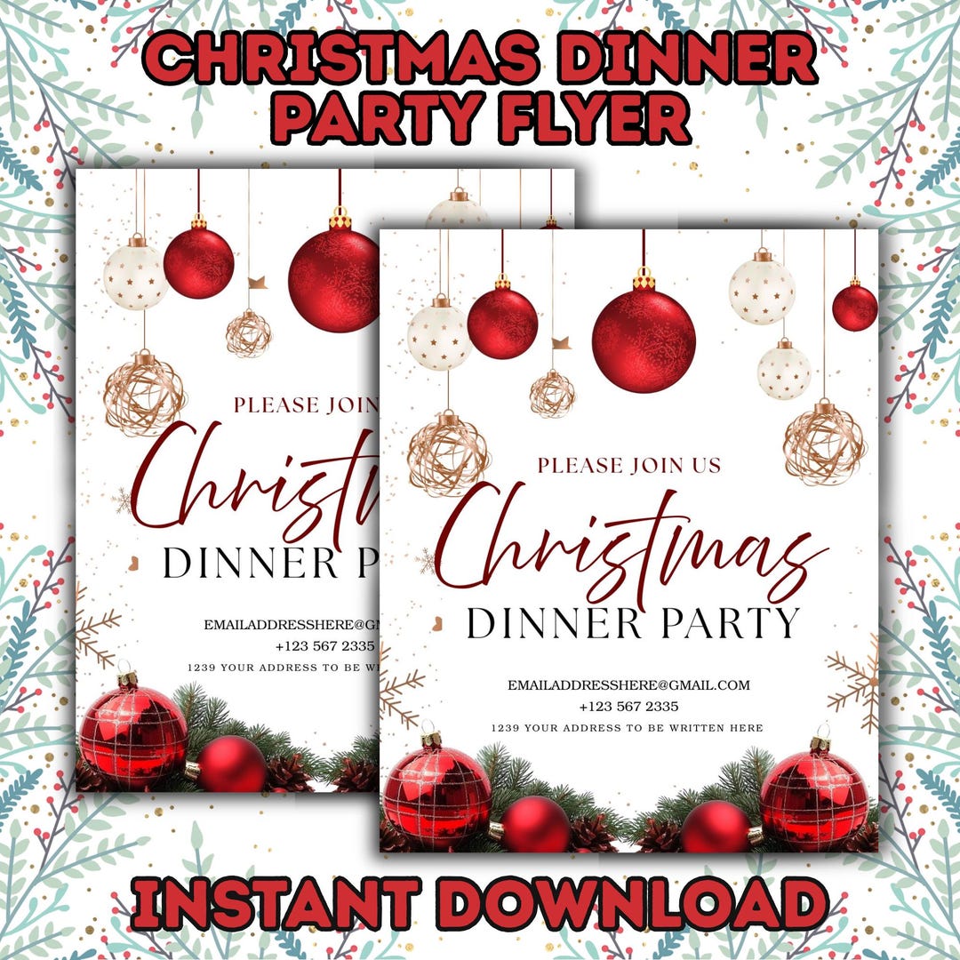 Christmas Dinner Flyer Template – Editable Canva Invitation - Etsy