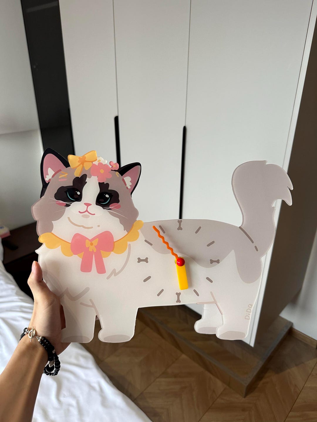 Cute Cat Wall Clock Ragdoll Cat Clock With Flowers and Bow Cute Nursery ...