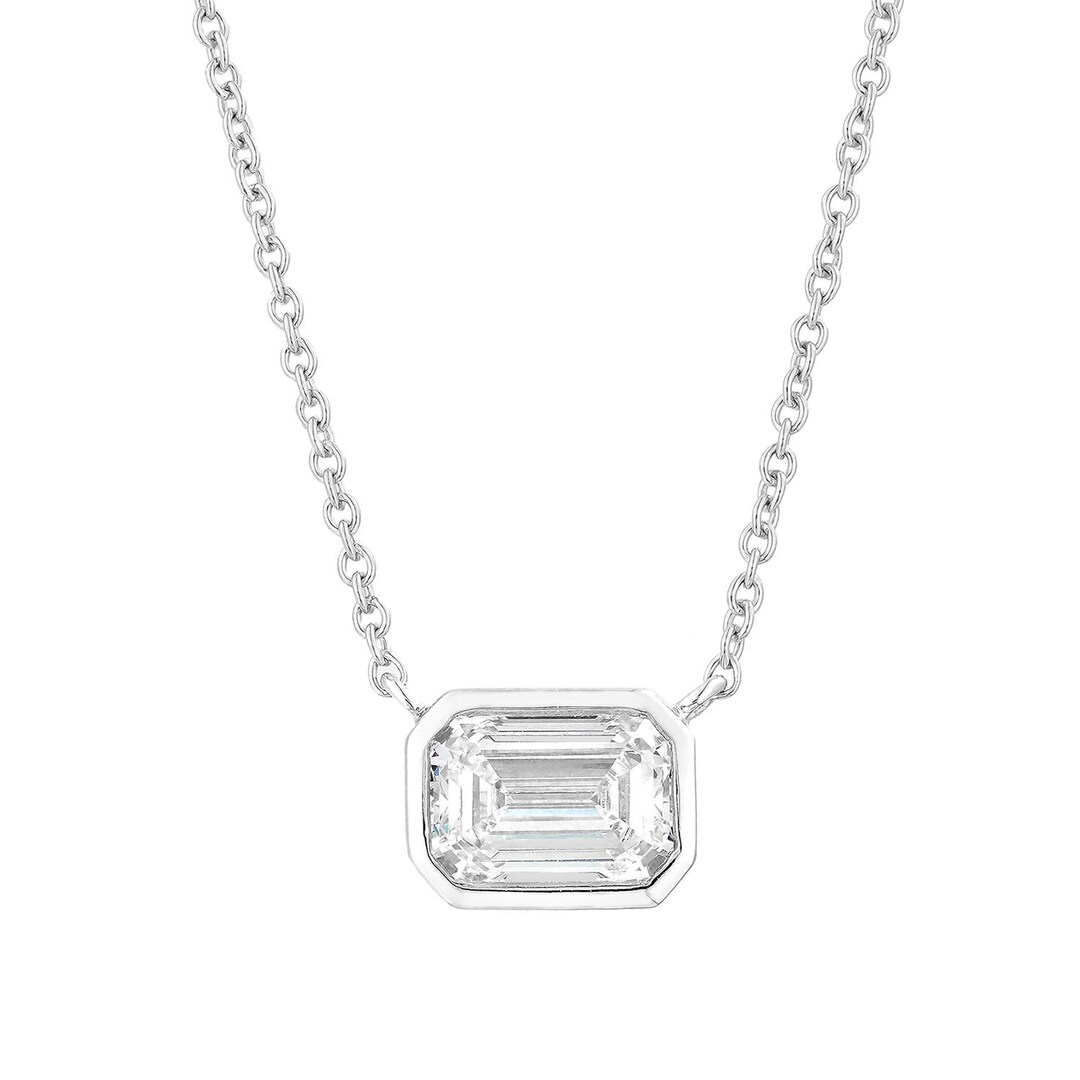 14K White / Yellow Gold Emerald-cut Lab Grown Diamond Necklace | IGI ...