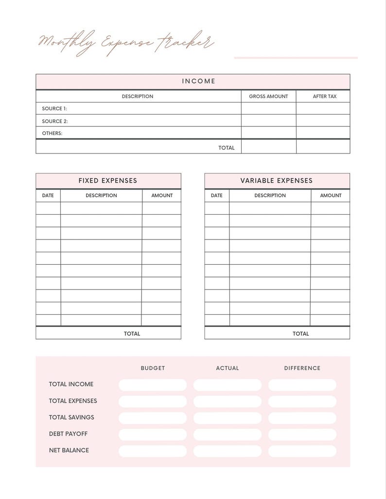 Monthly Expense Tracker - Etsy