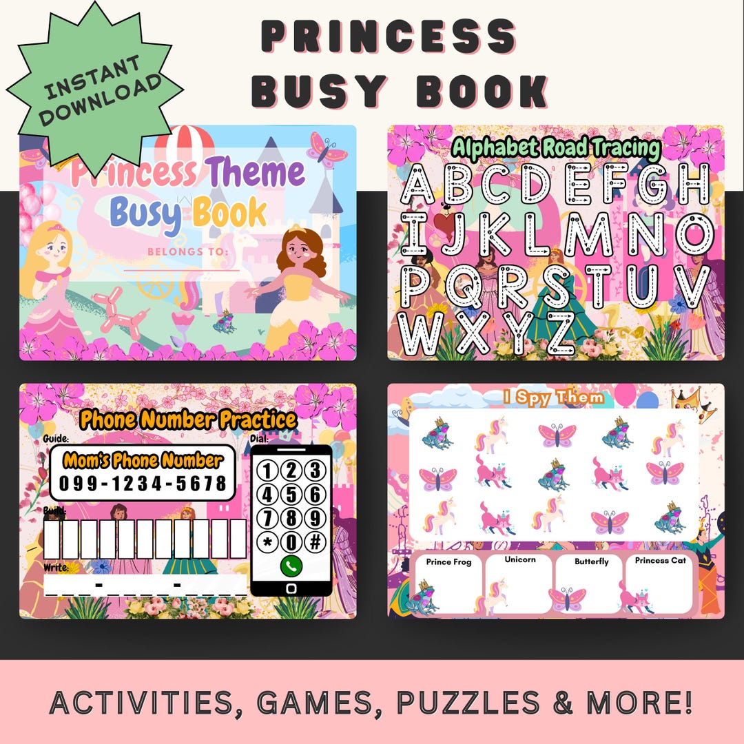 Princess Busy Book Preschool-kindergarten 65 Page Printable Activity ...