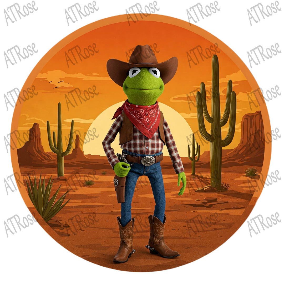 PNG - Kermit the Frog Cowboy - Western Style Funny Frog - Desert ...