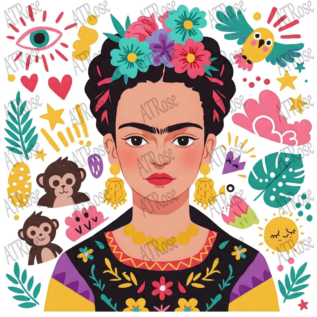 PNG - Frida Kahlo Inspired Colorful Illustration - Mexican Art Clipart ...
