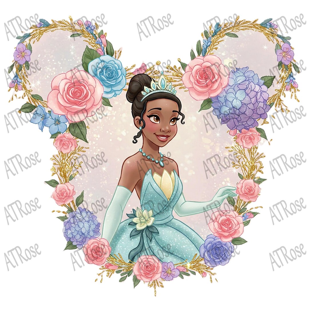 PNG - Princess Tiana Floral Frame - Enchanted Disney Illustration ...