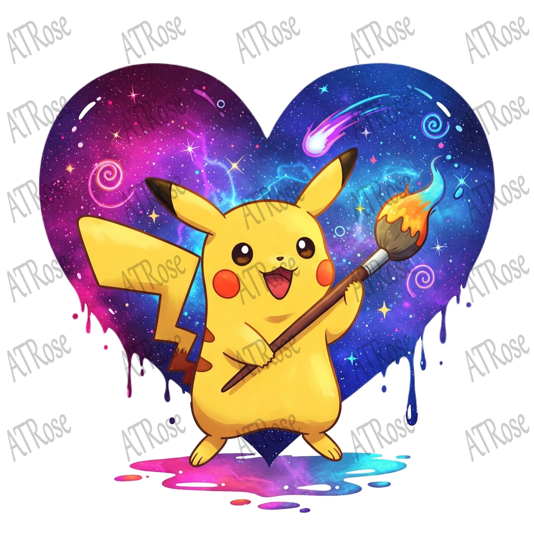 PNG - Pikachu Painting Galaxy Heart - Cute Pokemon Art Clipart - Cosmic ...