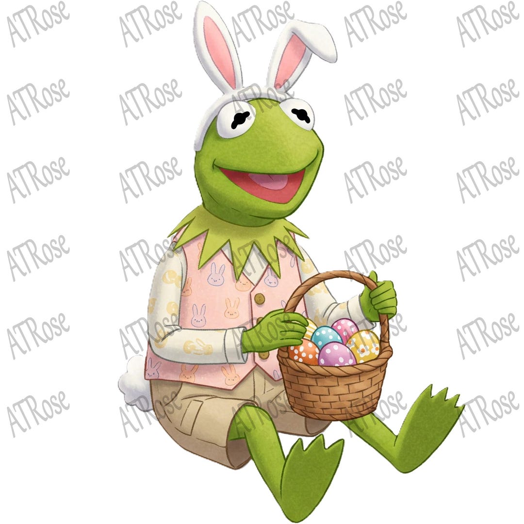 PNG - Kermit the Frog Easter - Bunny Costume With Basket of Eggs - Cute ...