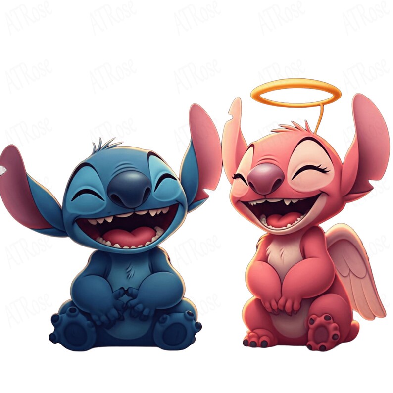 PNG Laughing Stitch and Angel With Halo Cute Holiday Clipart Digital ...