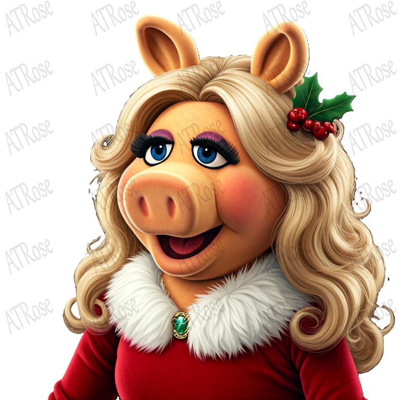 PNG - Miss Piggy From the Muppets in Christmas Outfit - Holiday Clipart ...