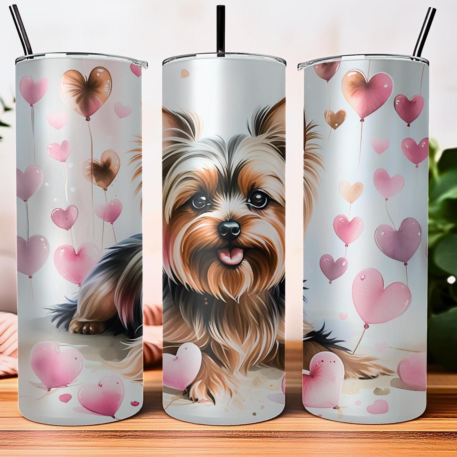Yorkshire Terrier Tumbler Wrap - Adorable Yorkie With Heart Balloons ...