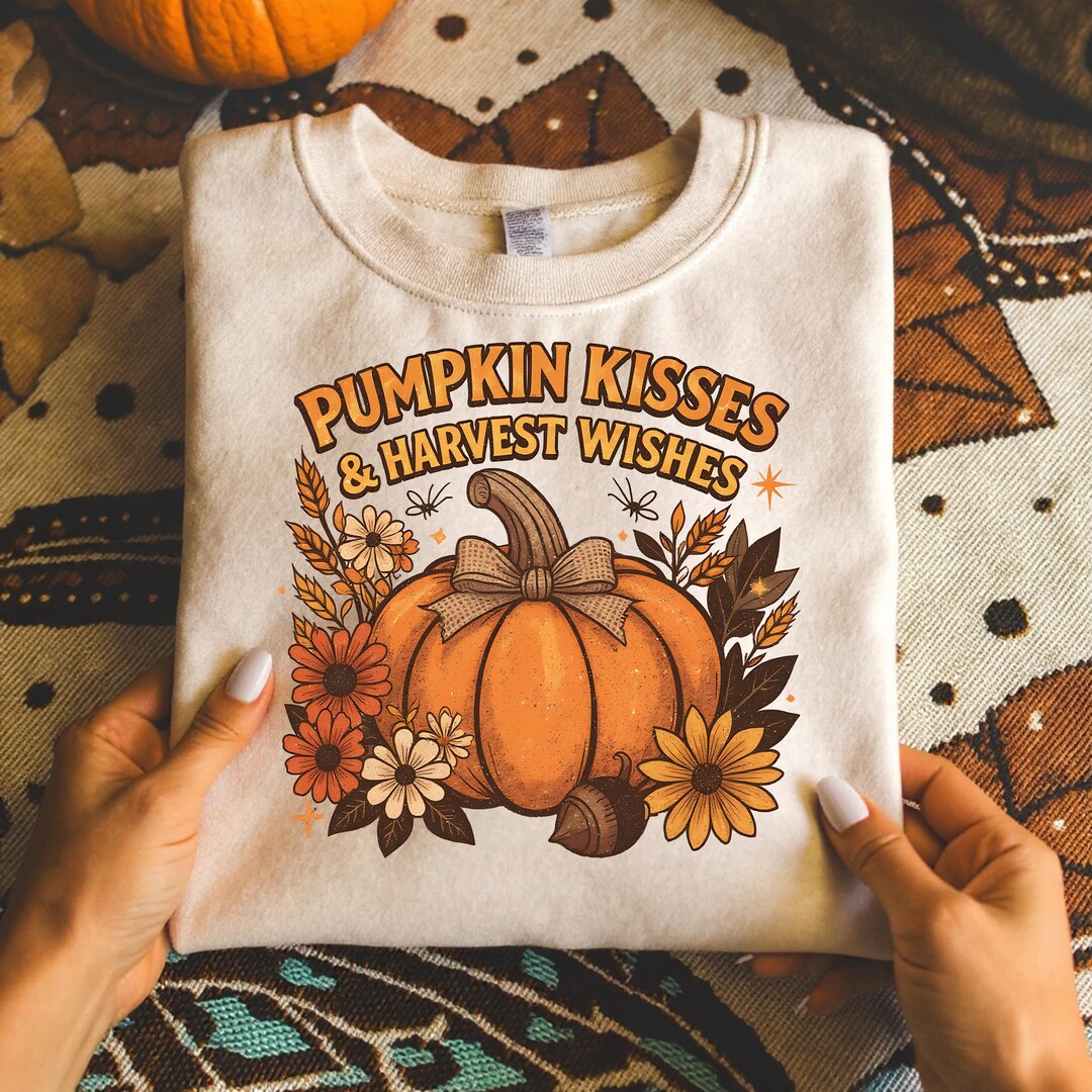 Pumpkin Kisses Harvest Wishes PNG, Fall Pumpkin Shirt Design, Autumn ...