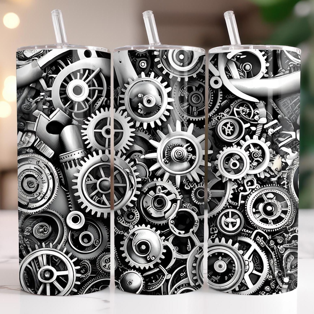 Steampunk Gear Tumbler Wrap - Industrial Mechanical Design for 20oz ...