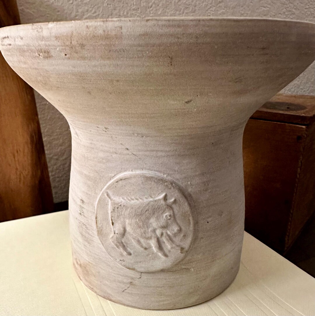 Unsigned Rustic Stone Pottery Flare Vase/candle Holder Unglazed With ...