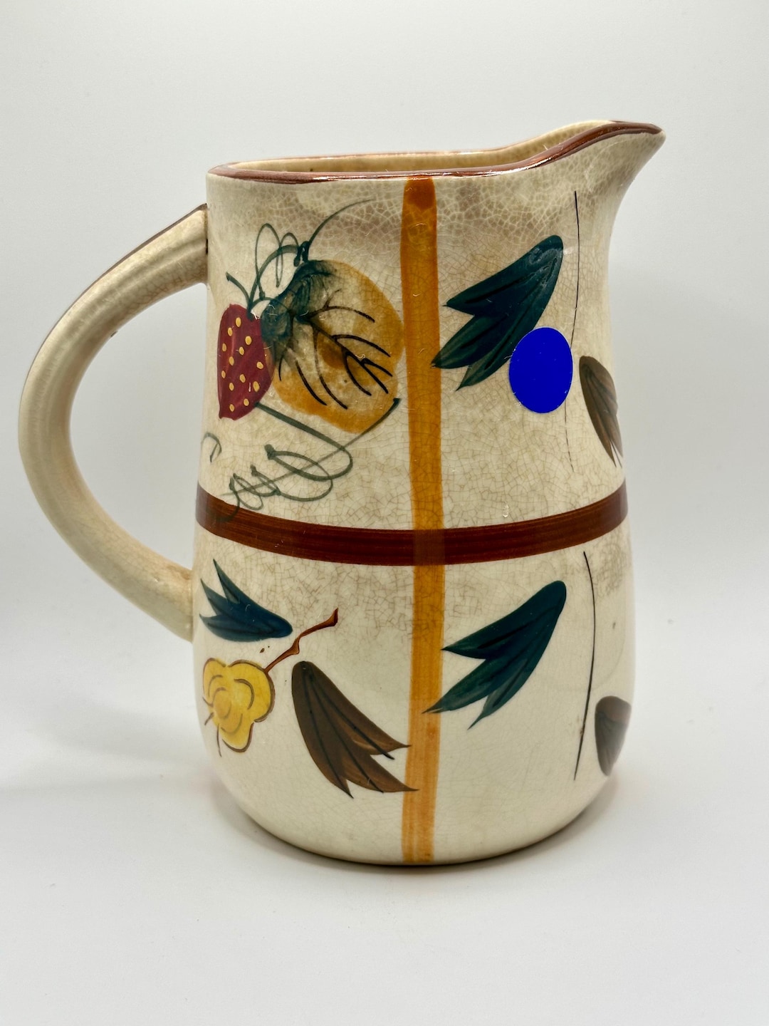 1950s Nasco Hand Painted Ceramic Milk Jug - as is - Crazing - 7” Tall ...