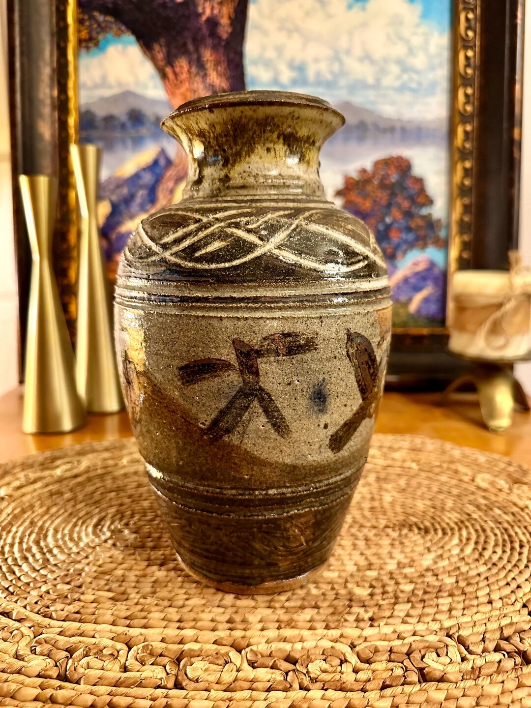 Vintage Hand Thrown Earthen Ware Signed Pottery Vase - Signed Ridenour ...