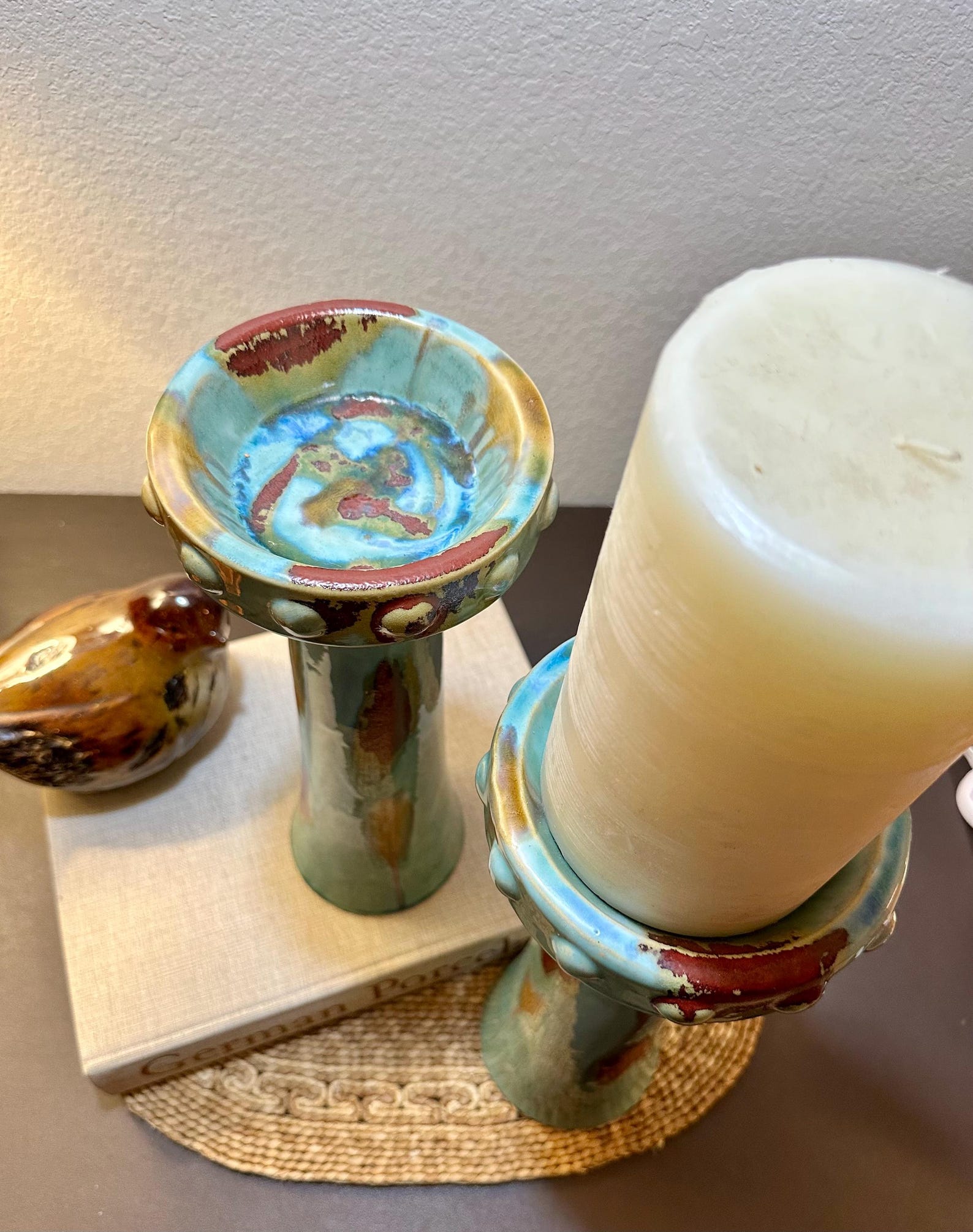 Ceramic Candlestick Holder Drip Glaze Studio Pottery Unsigned - (set of ...