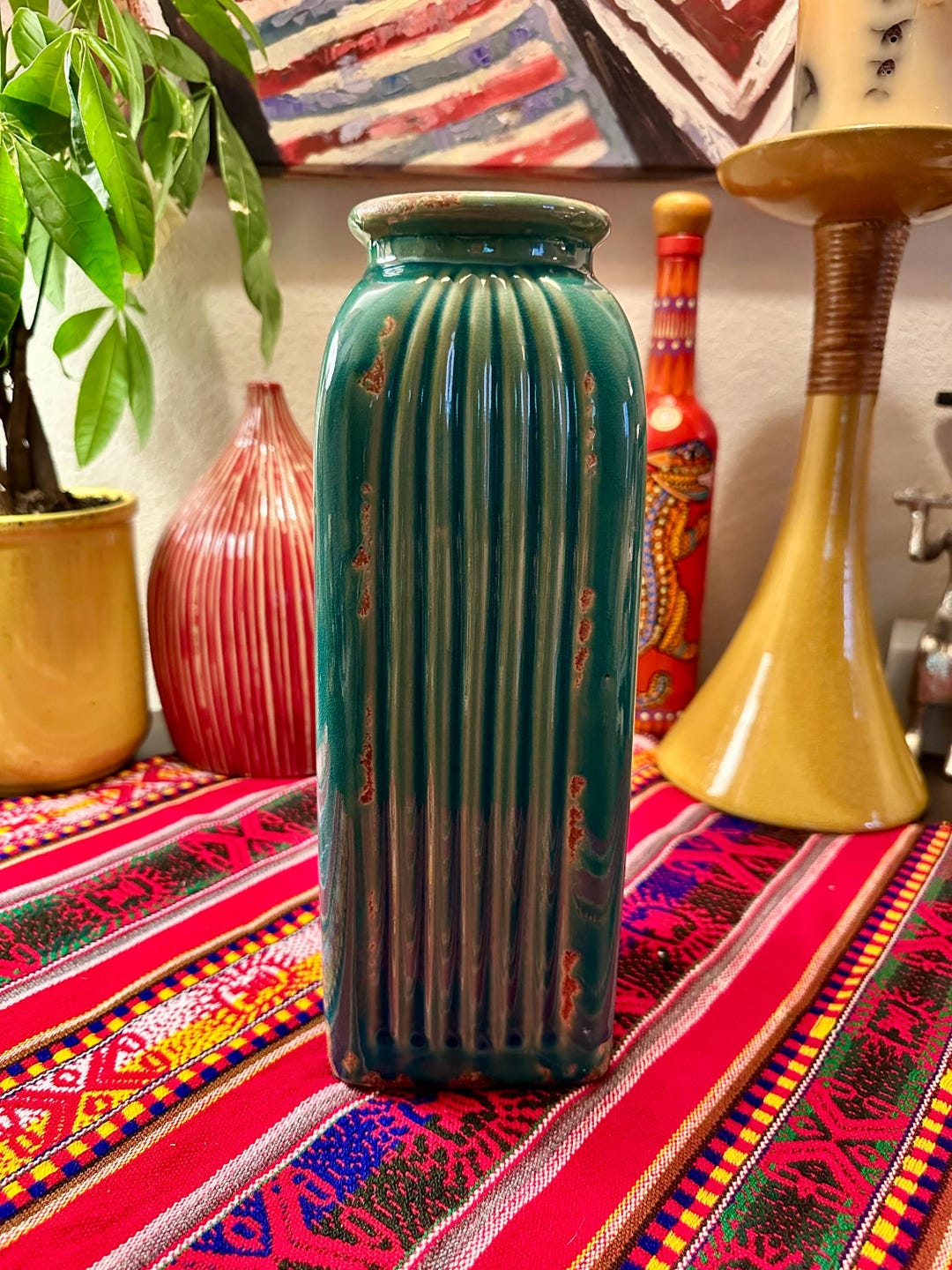 Nordic Style Tall Turquoise Pottery Vase - Etsy