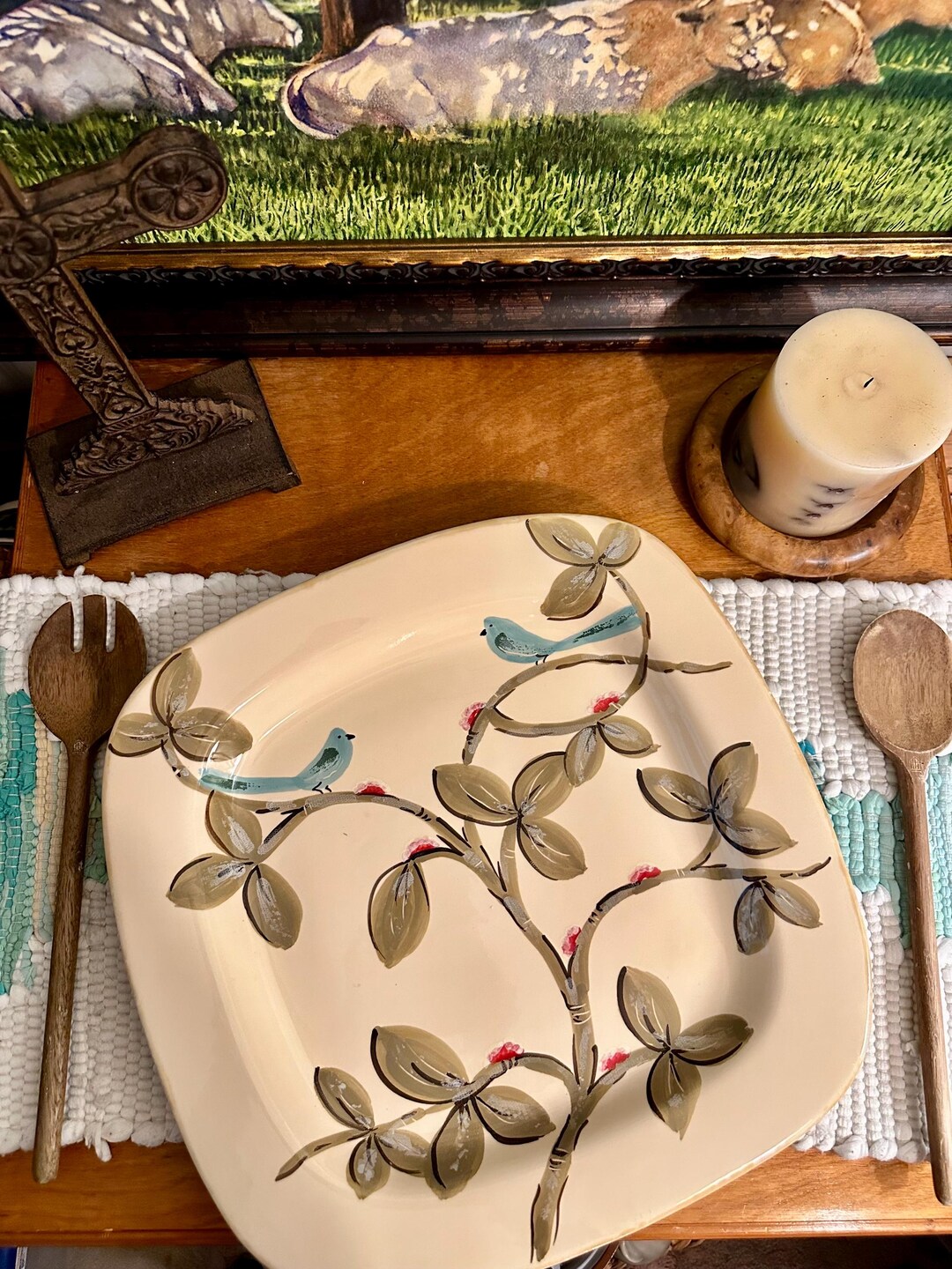 Vintage Bellini Piu Italy Ceramic Hand Painted Large Platter Blue Birds ...