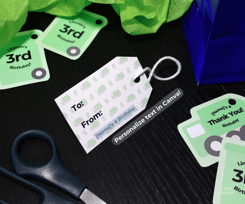 Printable Trash Truck-themed Birthday Gift Tag Template Pack | Digital ...