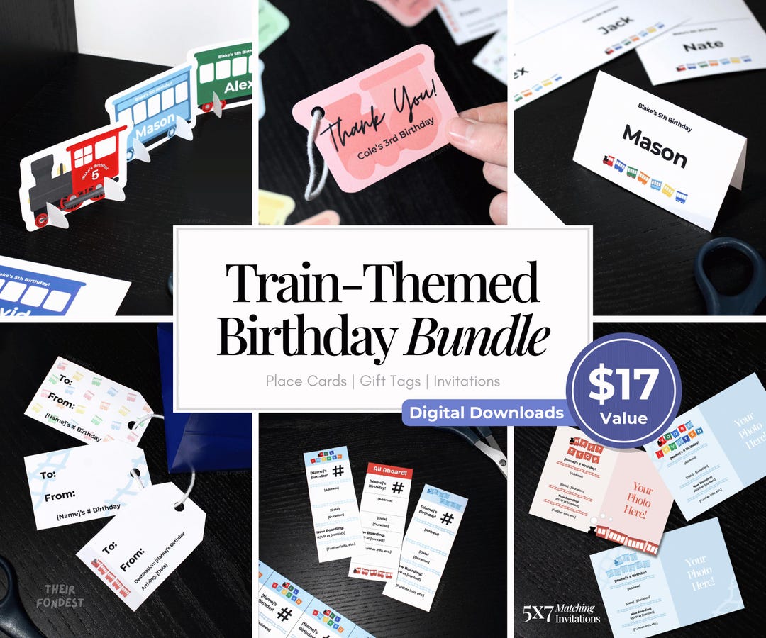 Printable Train Themed Birthday Bundle, Digital Download Pack, Train ...