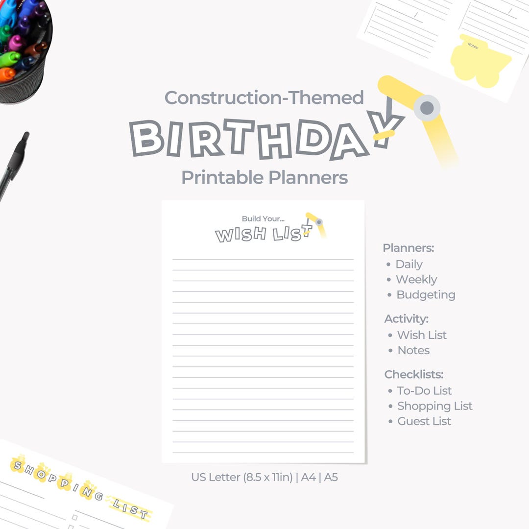 Printable Construction Birthday Planners, Construction Themed Birthday Party, Printable Party ...