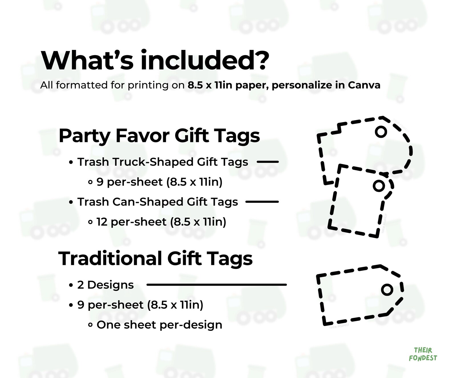 Printable Trash Truck-themed Birthday Gift Tag Template Pack | Digital ...