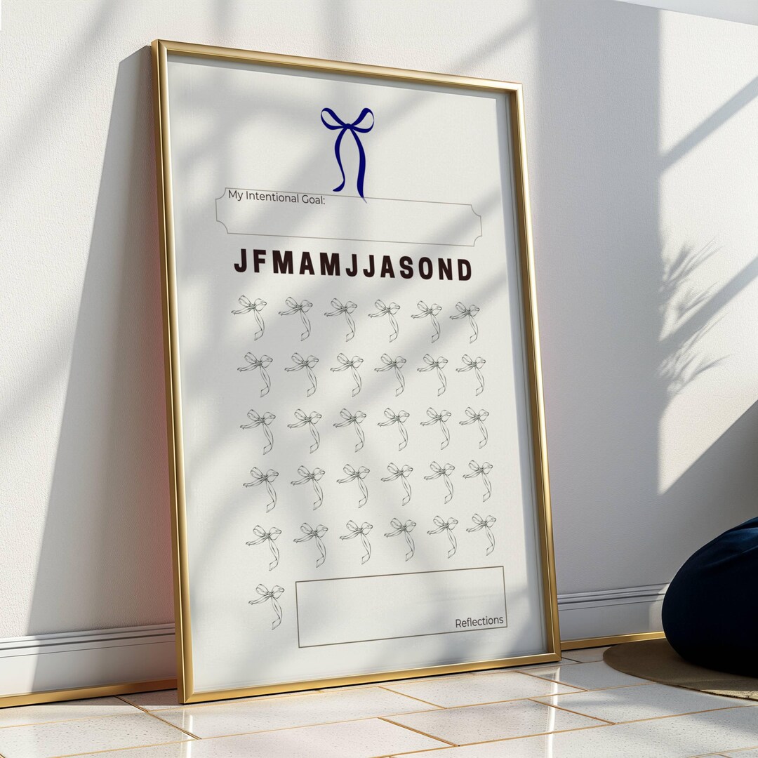 Navy Blue Bow Habit Tracker, Minimalist Goal Sheet (digital Download ...