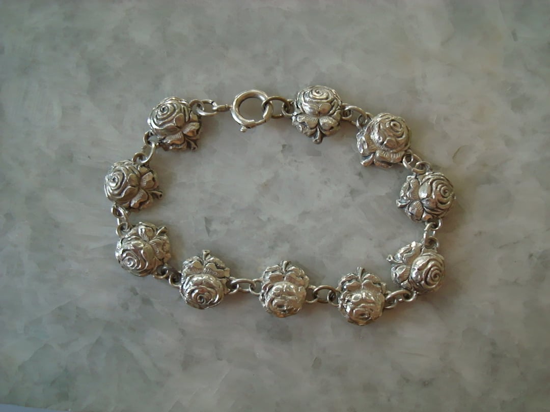Antique Vintage Sterling Silver Decade Rosary Creed Rose Rosebud ...