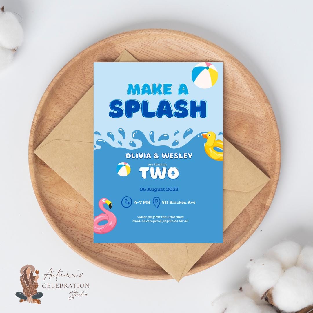 Makes a Splash, Birthday Party Invitation, Invitation, Canva, Digital ...