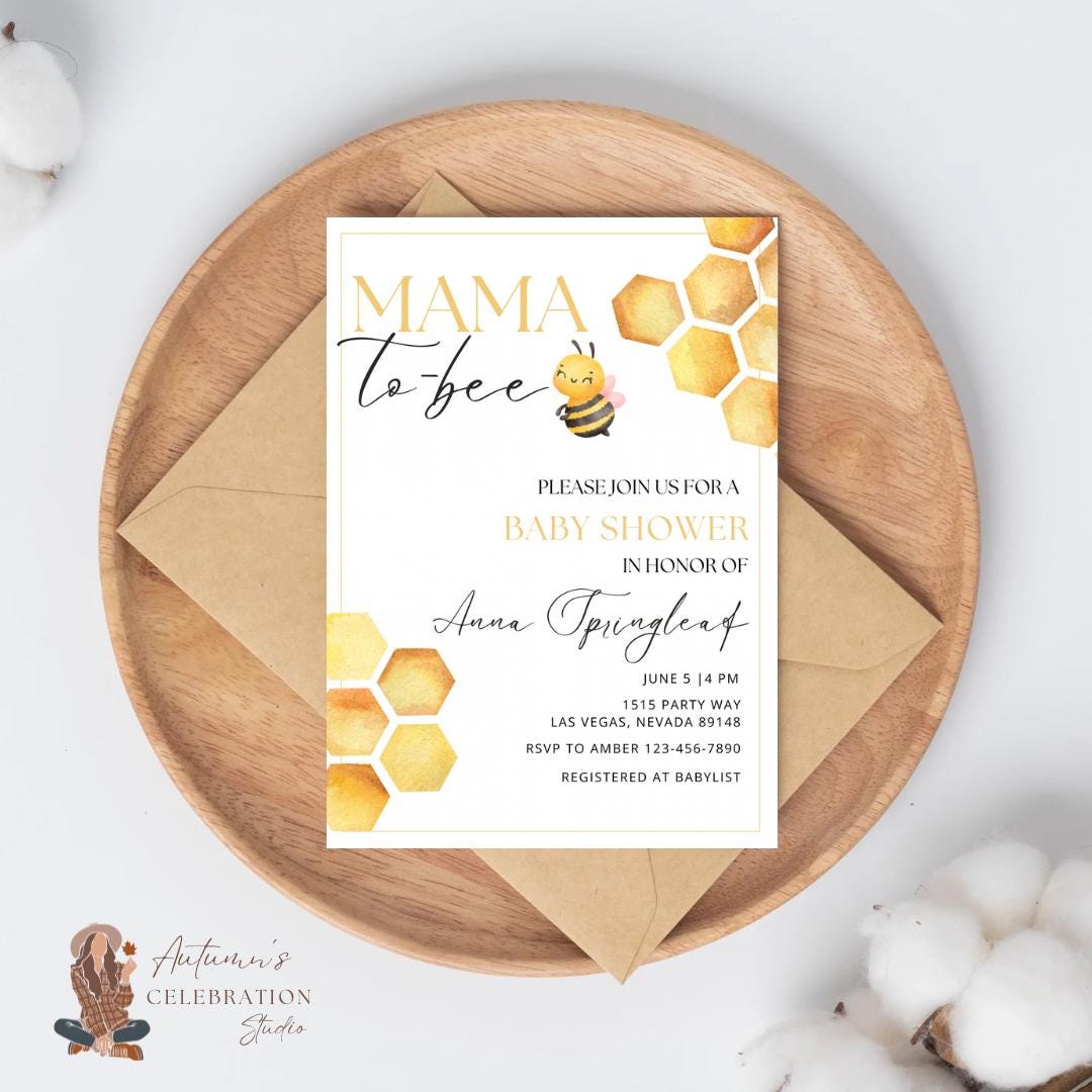 Bumble Bee Baby Shower, Baby Shower Invitation, Instant Download, Canva ...