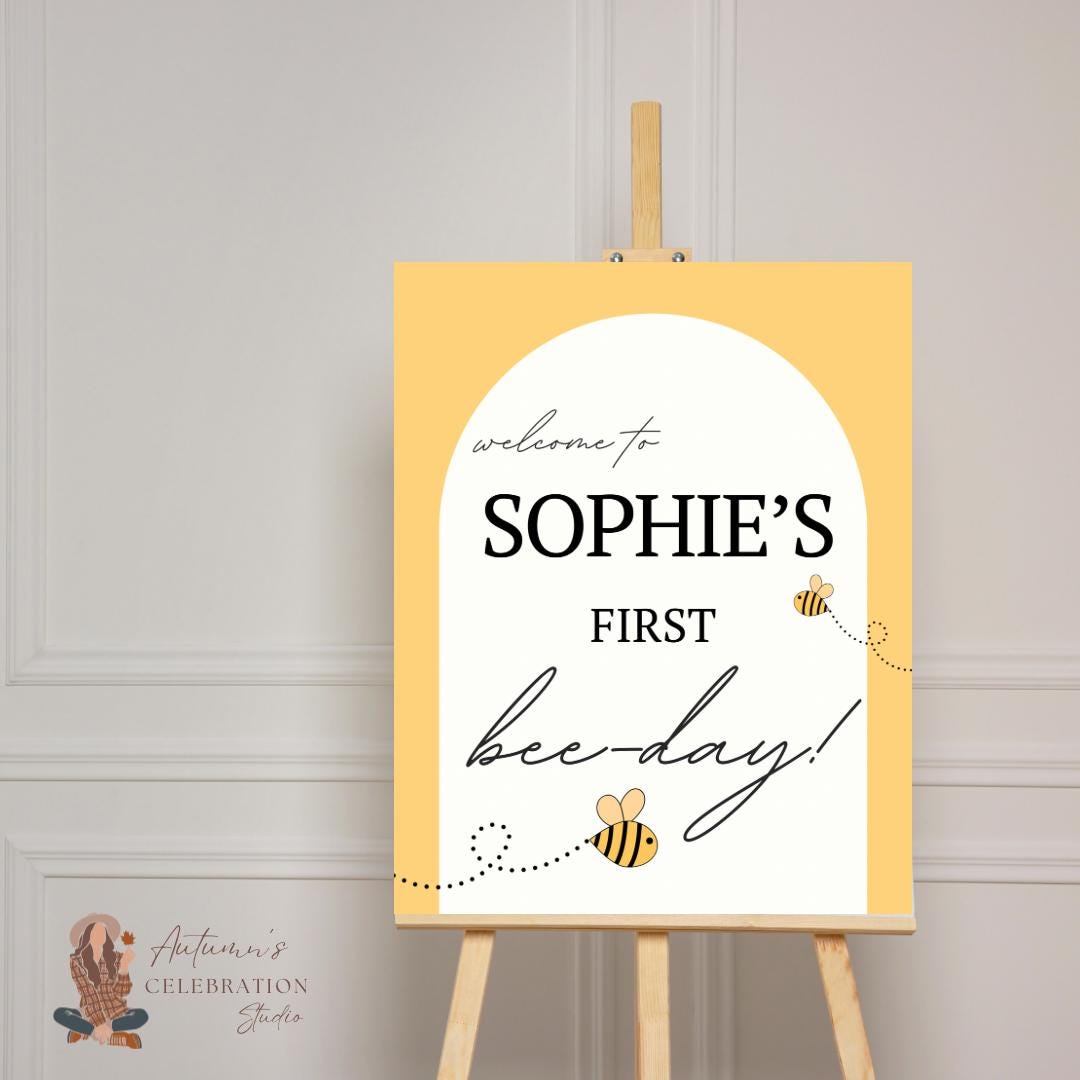 Bumble Bee Birthday, Welcome Sign, Instant Download, Canva, Bee-day ...