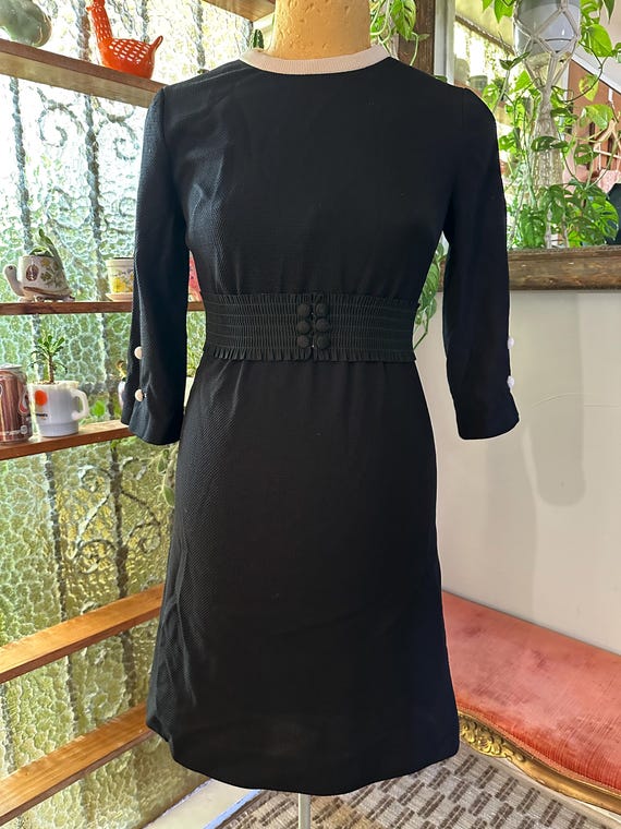 1960s Double Knit Dress Edith Flagg California Black … - Gem