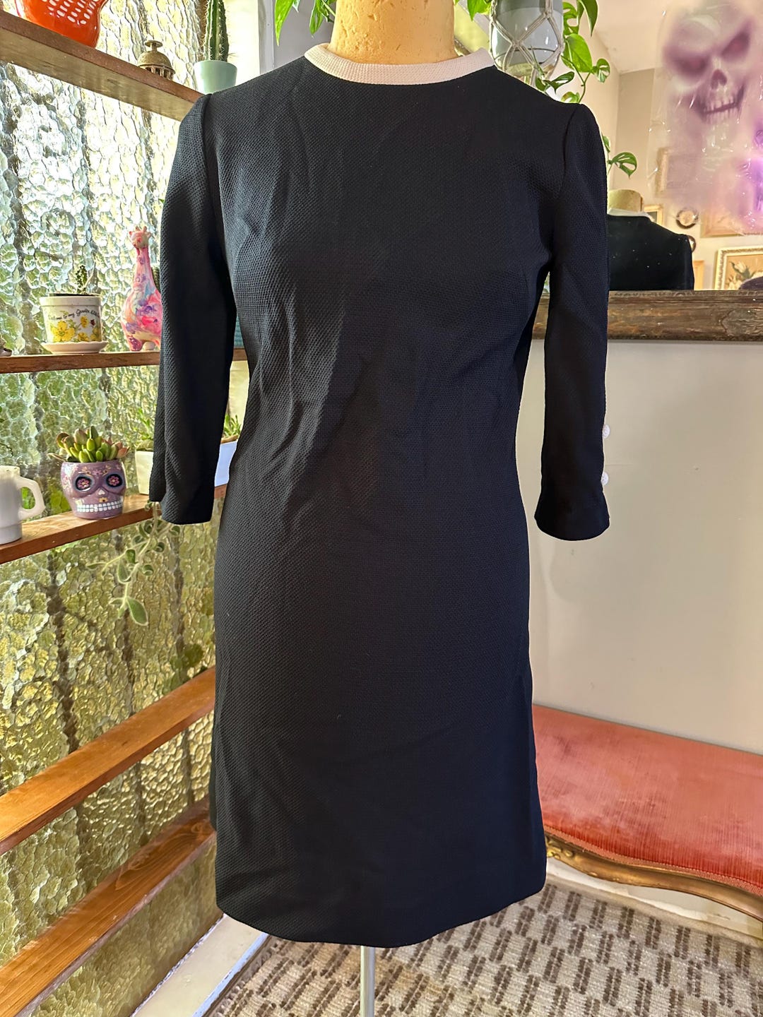 1960s Double Knit Dress Edith Flagg California Black White Retro Mod A ...