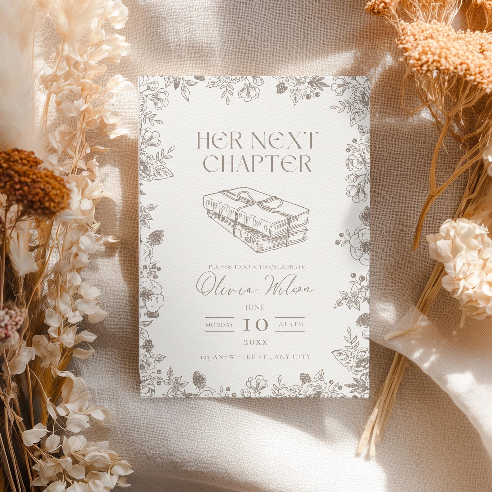 Her Next Chapter Begins Bridal Shower Invitation Template Elegant ...