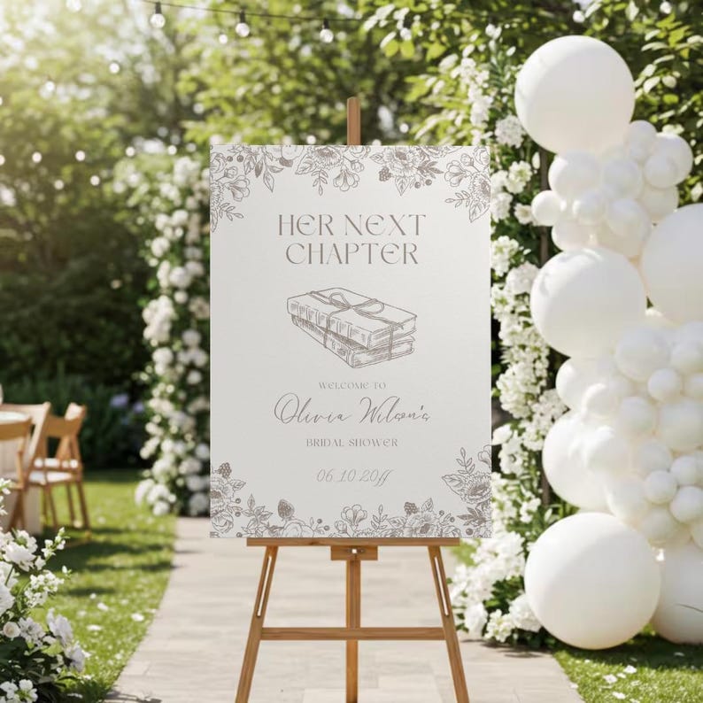 Her Next Chapter Begins Bridal Shower Welcome Sign Template Elegant ...