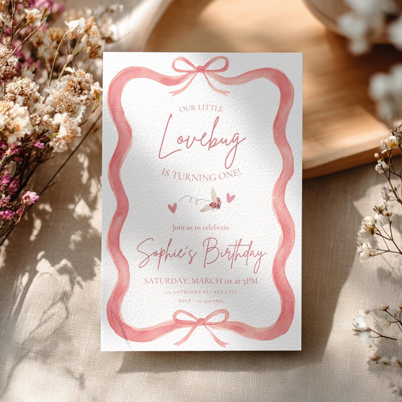 Little Love Bug Invitation Turning One Invite Garden Ladybug Theme Girl ...