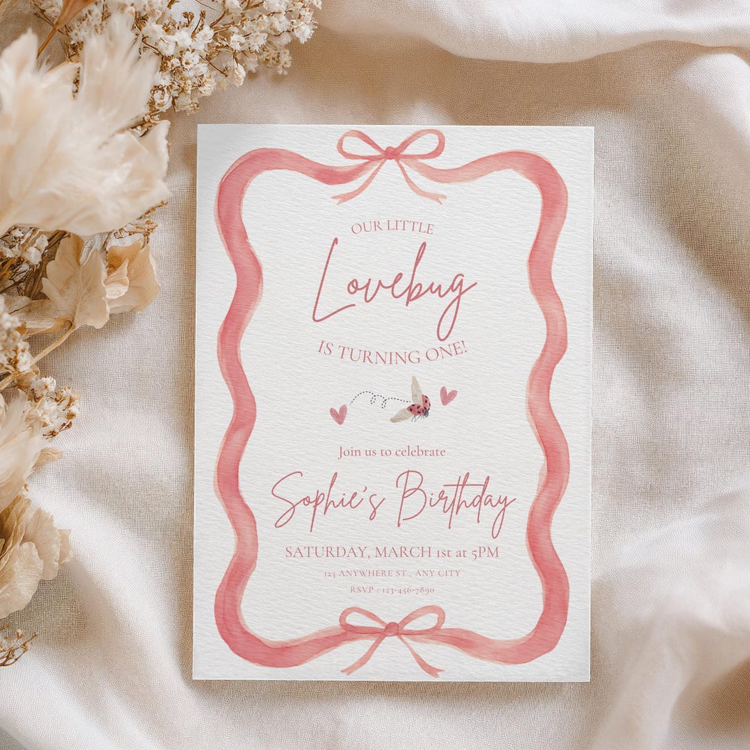 Little Love Bug Invitation Turning One Invite Garden Ladybug Theme Girl ...