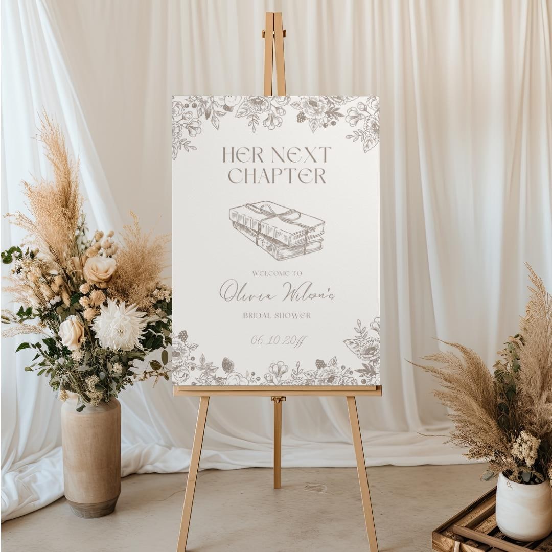 Her Next Chapter Begins Bridal Shower Welcome Sign Template Elegant ...