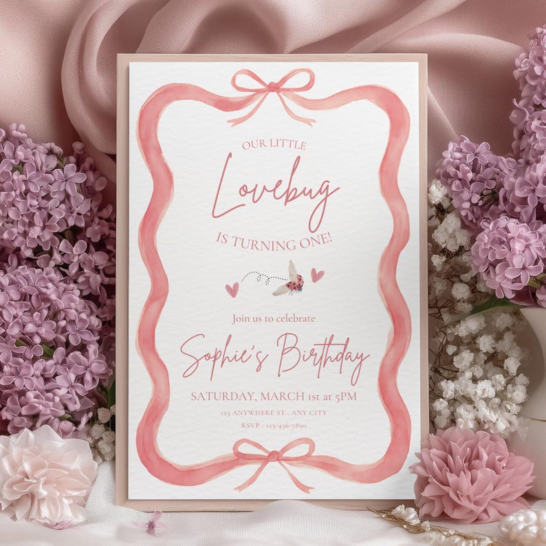 Little Love Bug Invitation Turning One Invite Garden Ladybug Theme Girl ...