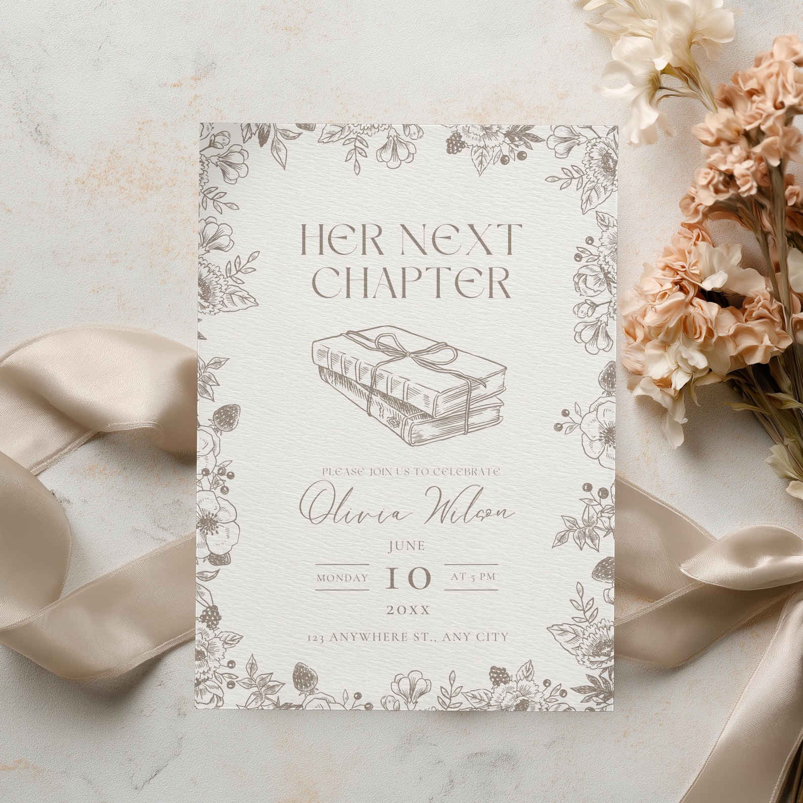 Her Next Chapter Begins Bridal Shower Invitation Template Elegant ...