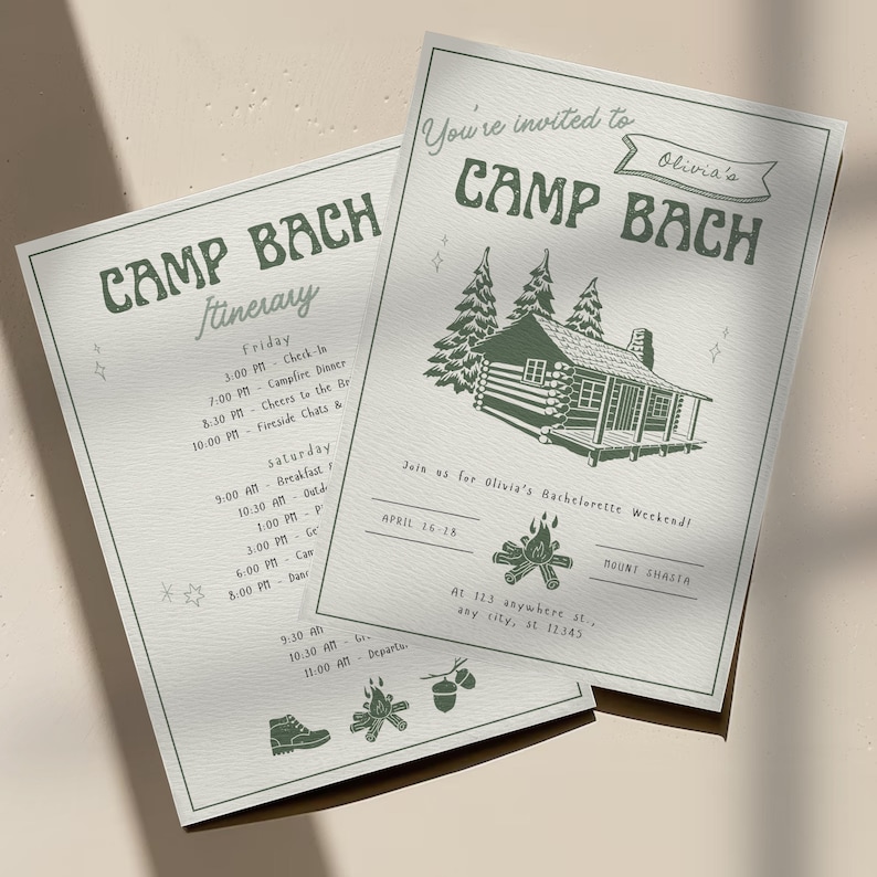 Camp Bachelorette Itinerary and Invite Set Girls Weekend Invitation ...