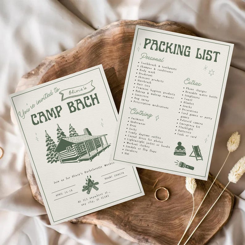 Camp Bachelorette Itinerary and Invite Set Girls Weekend Invitation ...